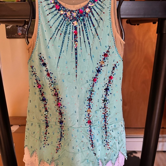 Costumes | Sparkling Sleeveless Dance Costume Aqua And Multicolor ...